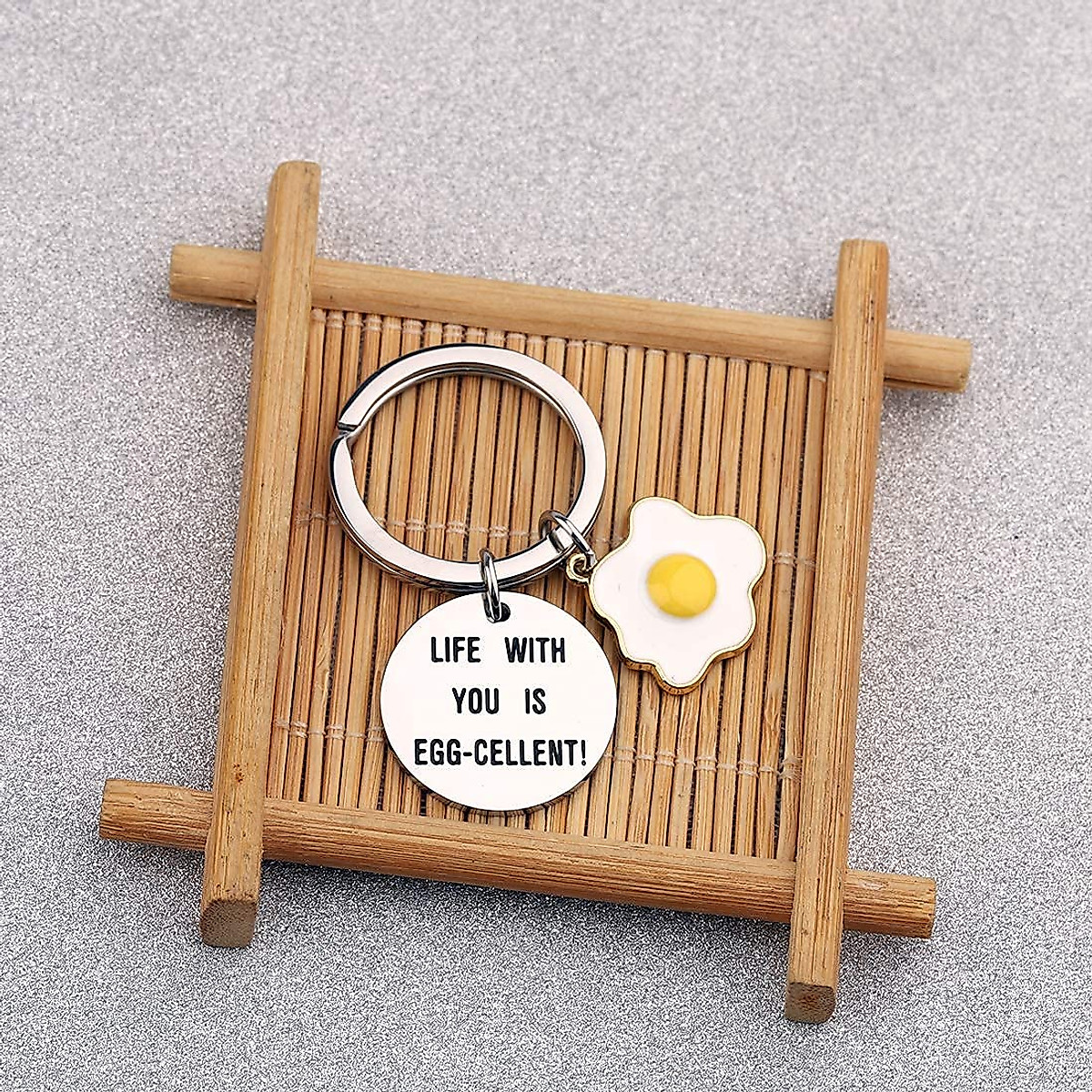 CHOORO Life With You Is Eggcellent Egg Pun Gifts Egg Charm Keyring Funny Birthday Gift Friendship Gift (Egg-cellent keychain)
