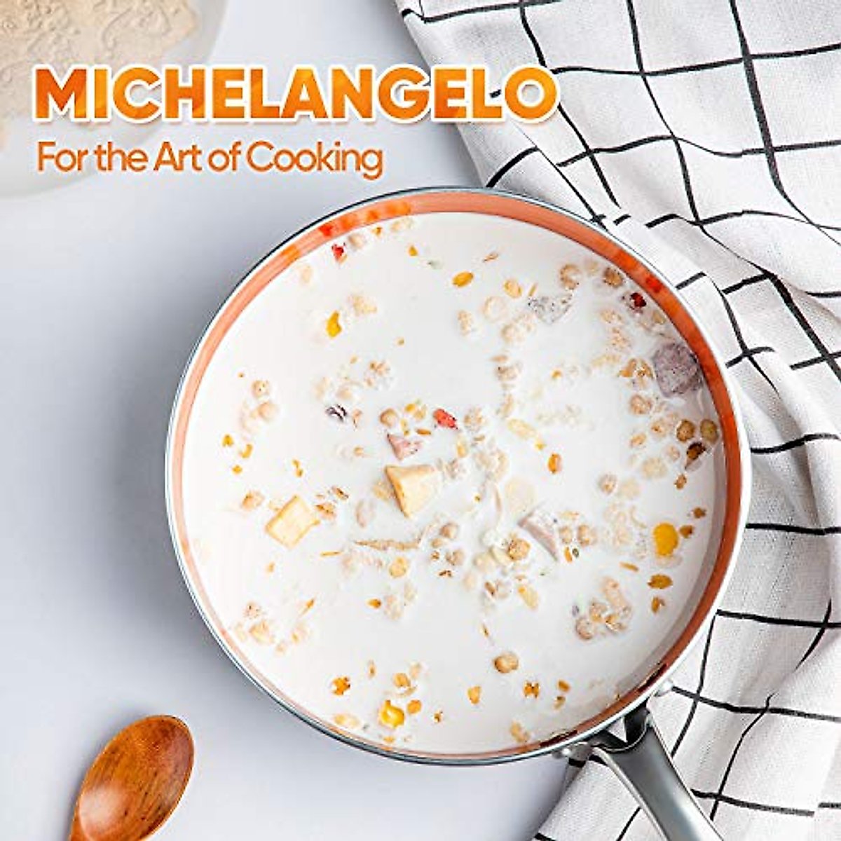 MICHELANGELO Saucepans, 1QT & 3QT Copper Saucepan Set With Non-stick Ceramic Interior For Multipurpose Use, Nonstick Saucepan With Lid, Copper Small Pots 1 Quart & 3 Quart