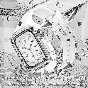 OUHENG Compatible with Apple Watch Band 41mm 40mm 38mm with Bumper Case, Women Sport Strap with Rugged Metal Edge Bumper and Silicone Cover for iWatch Series 8 7 6 SE 5 4 3 2 1, White/Silver