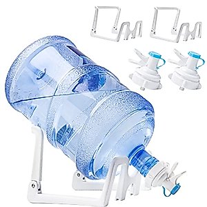 Water Jug Dispenser Holder 3-5 Gallon Water jug Stand and 2 Water Dispenser valves, Rust-Proof and Non-Slip jug Stand, Contains 2 Water Dispenser Stand and dust Valve