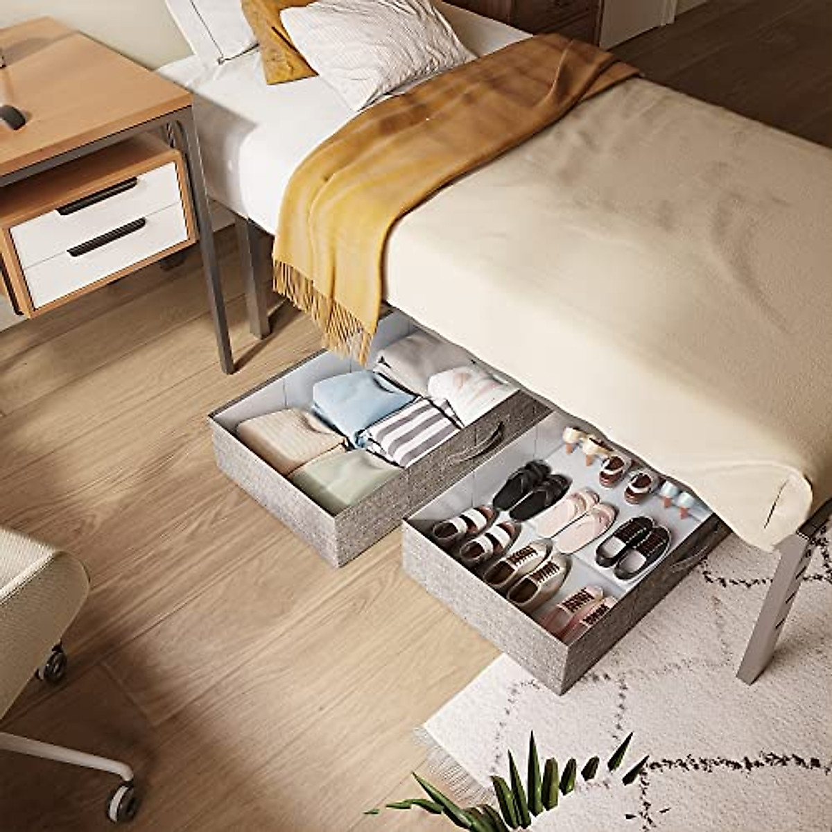 KLONVS Foldable Underbed Storage,Under Bed Storage Containers with Lids (Set of 2) for Clothing, Shoes. Clothe Storage Container with Lid, 30 x 15 x 6.7inch, Grey