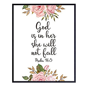 God is Within Her She Will Not Fall - Psalm 46 - Positive Quotes Inspirational Christian Wall Decor - Motivational Bible Verse Wall Art - Scripture Decor - Uplifting Gift for Religious Women, Girls