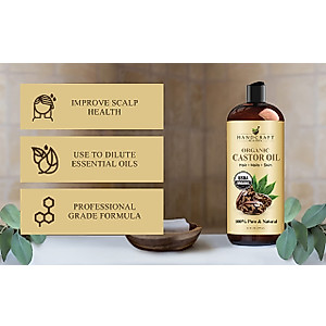 Handcraft Blends Organic Castor Oil in Plastic Bottle - 12 Fl Oz -100% Pure and Natural - Premium Grade Oil for Hair Growth, Eyelashes and Eyebrows - Carrier Oil - Expeller-Pressed and All Natural