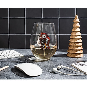 Disney The Nightmare Before Christmas Jack and Sally Stemless Wine Glass Tumbler | Holds 34 Ounces
