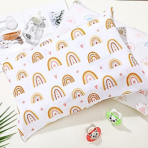 Mixweer 2 Pcs Toddler Pillowcase Sized 14" x 19" Fits 12" x 16" or 13" x 18" Pillow Boho Rainbow Kids Soft Pillowcase Toddler Pillow Cover for Travel Bed Girl Boy Infant Sleeping