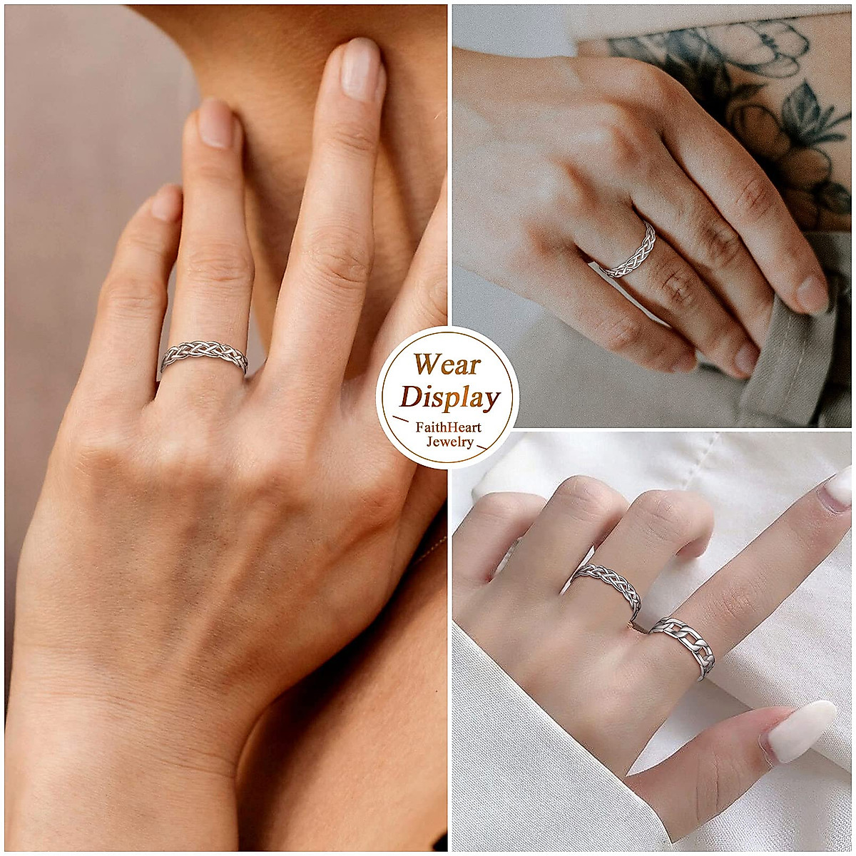 FaithHeart Women Wedding Rings 4mm Plain Silver Ireland Celtic Knot Band Ring Jewelry for Wife