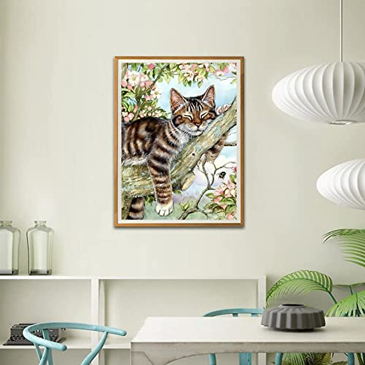 QUITEDEW Diamond Painting Cat Kit,Flower Diamond Art Kits for Adults,Tree Paint with Diamonds Round for Gift,Wall Decor(12x16)