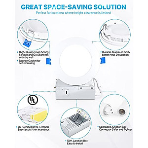 Ensenior 16 Pack 6 Inch Ultra-Thin LED Recessed Ceiling Light with Junction Box, 5000K Daylight, 12W 110W Eqv, Dimmable Can-Killer Downlight, 1050LM High Brightness - ETL and Energy Star Certified