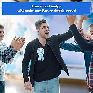 Baby Shower Sash for Mommy - Set of 2 Blue Satin Mommy to Be Sash with Dad to Be Pin, Elegant Glossy Texture with Gold Glitz Letters, Easy to Wear - Lightweight and Durable Baby Shower Decorations Boy