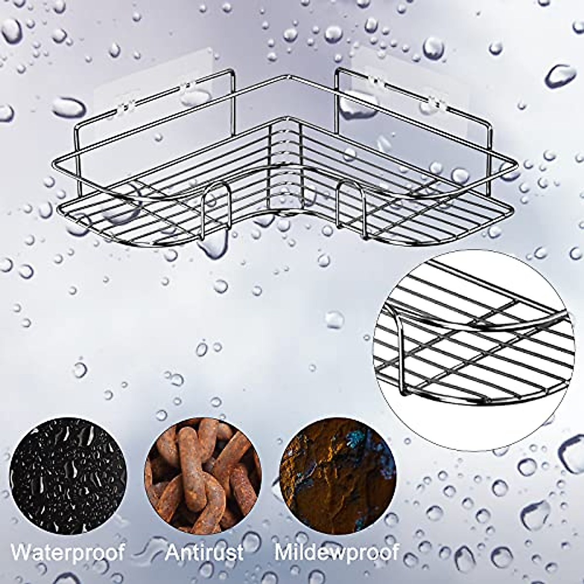 CGBE Corner Shower Caddy, Shower Organizer With Soap Dish Holder Toothbrush Holder Adhesive Hooks, No Drilling Wall Mount Shower Shelves Shower Rack Rust Free For Bathroom Kitchen (6 Packs)