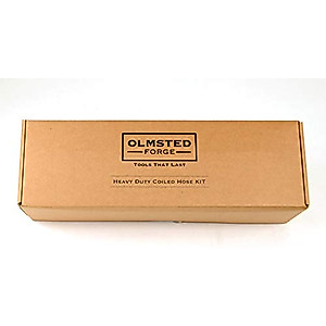 Olmsted Forge Hose Kit, 2 pcs: 1/2" ID x 25' HP Quality Coiled Hose (Charcoal Gray) with 2 Flex Reliefs & Metal Body Nozzle