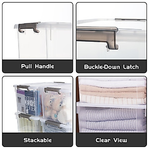 Bienvoun Plastic Storage Bins with Lids,Stackable Storage Containers for Organizing,Large Clear Storage Box 45QT 6 Packs