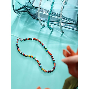 Hicarer Women Bead Choker Necklace Colorful Bohemian Seed Bead Chain Women Boho Hawaiian Tiny White Turquoise Layered Collar