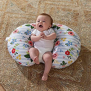 Boppy Nursing Pillow Original Support, Blue Pink Posy, Ergonomic Nursing Essentials for Bottle and Breastfeeding, Firm Hypoallergenic Fiber Fill, with Removable Nursing Pillow Cover, Machine Washable