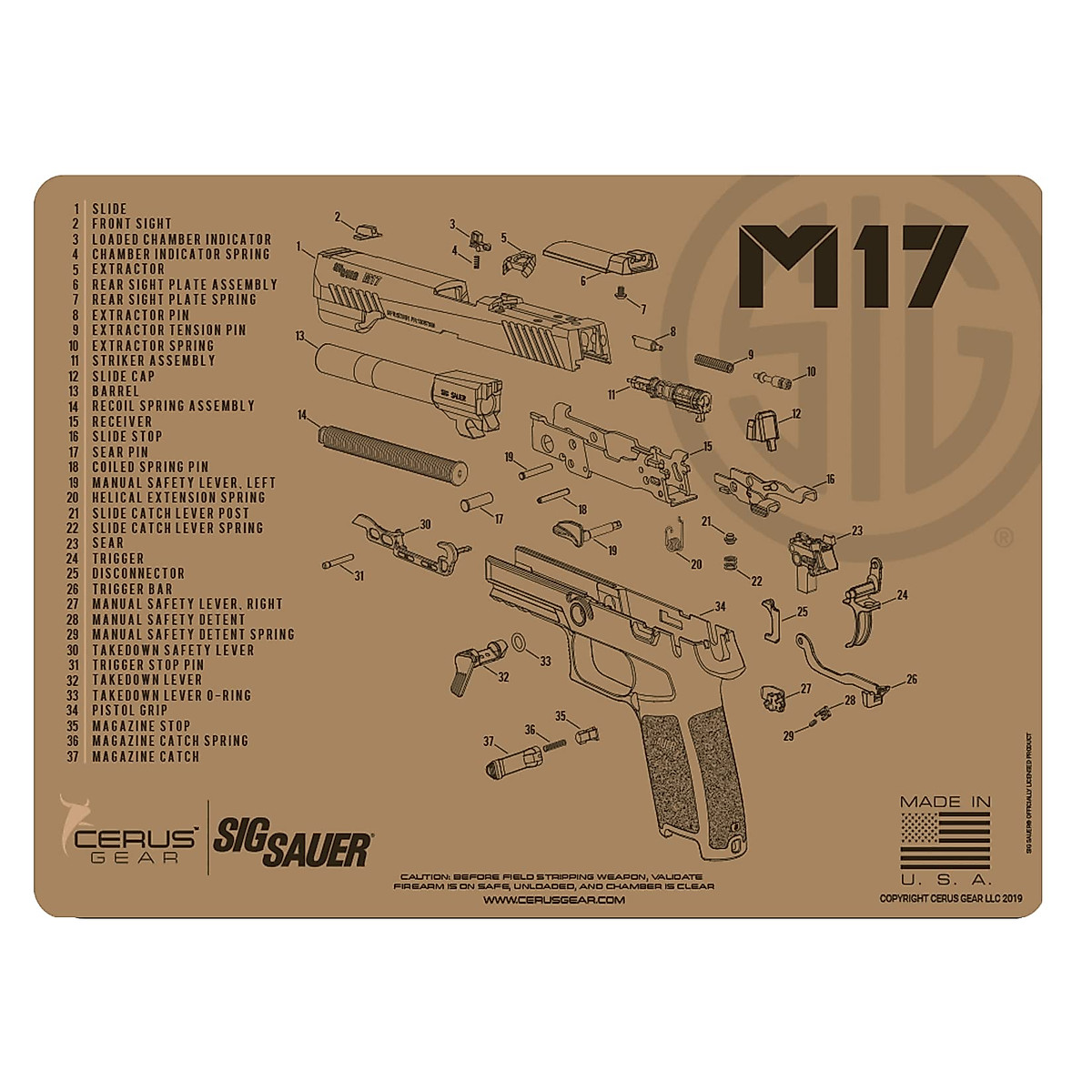 Range Warrior 27 Pc Gun Cleaning Kit - Compatible with SIG M17 TAN - Schematic (Exploded View) Mat, Range Warrior Universal .22 9mm - .45 Kit & Tac Book Accessories Set