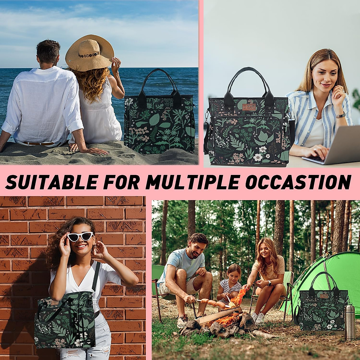 VLM Lunch Bag for Women,Adult Lunch Box for Women,Insulated Lunch Bag,Waterproof Multi Pocket Large Lunch Tote with Adjustable Shoulder Removable Strap for Office Work Picnic