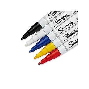 SHARPIE Oil-Based Paint Markers, Fine Point, Assorted Colors, 5 Count - Great for Rock Painting