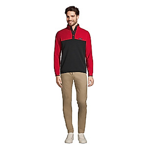 Lands' End Mens Snap Neck Fleece Pullover Black/rich Red Regular Medium