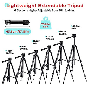 UBeesize 64" Phone Tripod, Extendable iPad Tripod Stand with Remote and Phone Holder, Lightweight Camera Tripod for Selfie, Video Recording, Live Streaming, Compatible with Cell Phone/Camera/Tablet