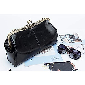 Micom New Small Retro Vintage Kiss Lock Imitation Leather Purse Handbag Totes Bag for Women,girls (Black1)