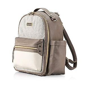 Itzy Ritzy Mini Diaper Bag Backpack – Chic Mini Diaper Bag with Changing Pad, 8 Total Pockets (4 Internal and 4 External), Grab-Top Handle and Rubber Feet (Vanilla Latte)