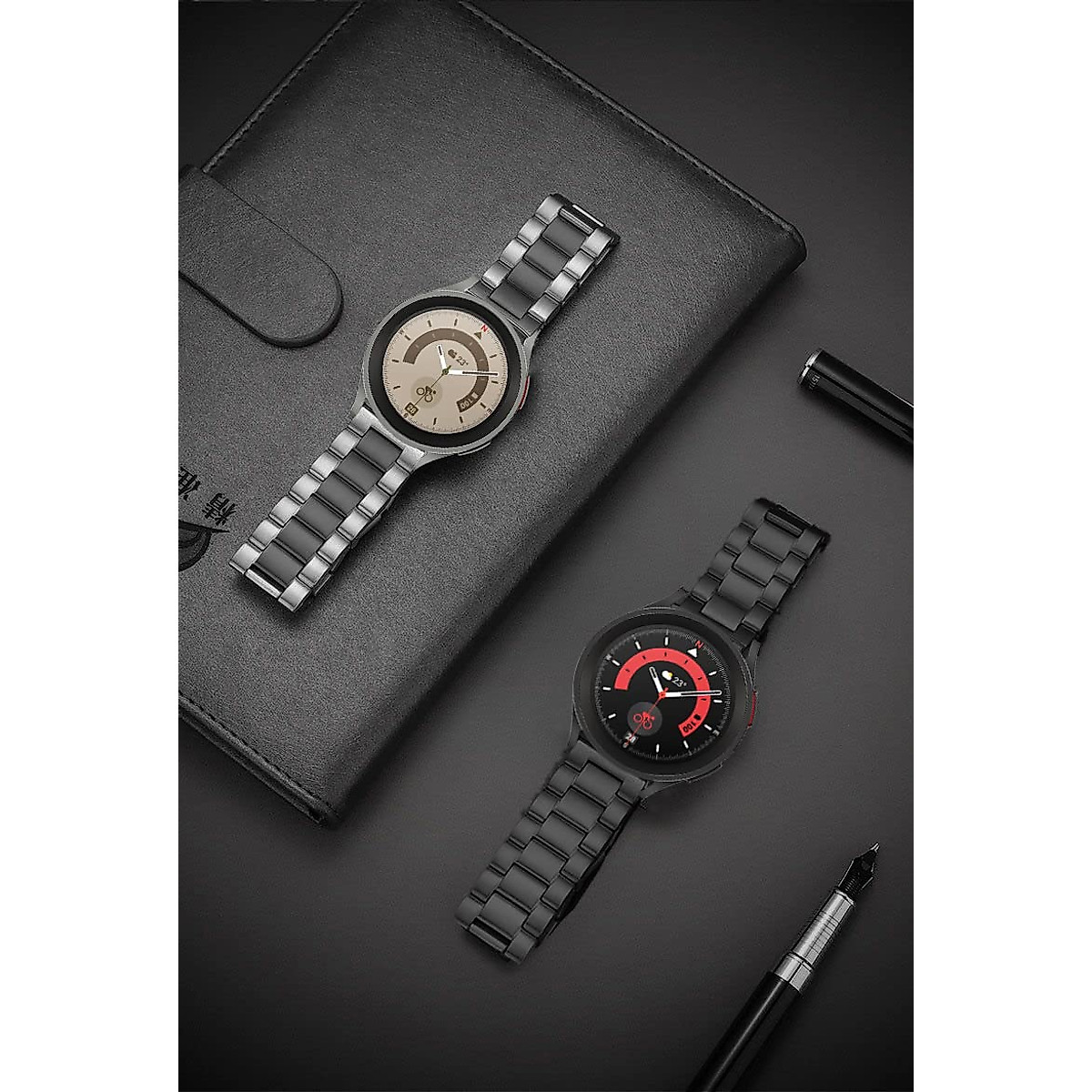 Olytop Galaxy Watch 4/6/7 Classic 47mm 46mm 43mm 42mm/5 Pro 45mm Bands, Samsung Galaxy Watch 7/FE/6/5/4 Bands 44mm 40mm, 20mm Metal Stainless Steel Replacement Wristband Strap for Men Women, Black