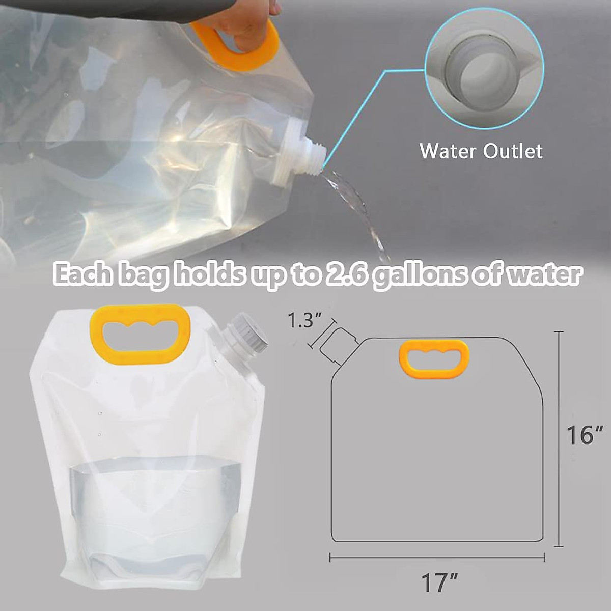 Home Emergency Water Storage Container - BPA Free Food Grade Clear Plastic Carrier for Earthquake Hurricane Survival (10pcs, 26 Gal)