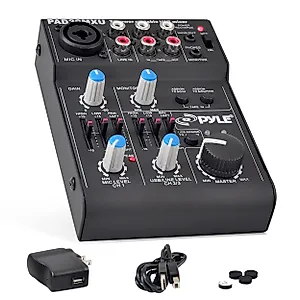 Pyle 5 Channel Audio Mixer - DJ Sound Controller Interface with USB Soundcard for PC Recording, XLR 3.5mm Microphone Jack, 18V Power, RCA Input and Output for Professional and Beginners -PAD20MXU