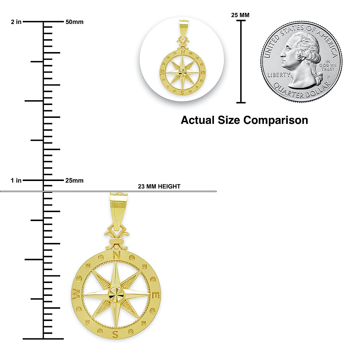 Charm America - Gold Petite Compass Charm - 10 Karat Solid Gold