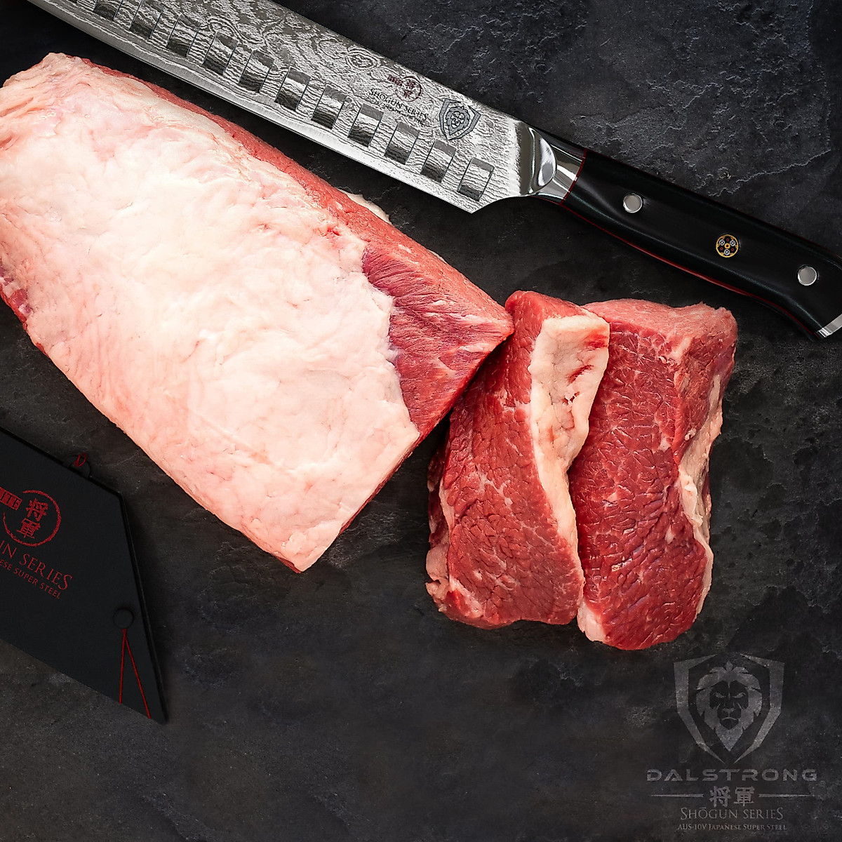 DALSTRONG Butcher Knife - 12.5 inch Slicer - Shogun Series ELITE - Japanese AUS-10V Super Steel - Black G10 Handle - Vacuum Treated Cimitar Meat Breaking Knife - Sheath Included