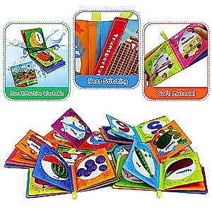 Dr.Rapeti Soft Cloth Books Baby Books Bath Books 6-Pack for Baby Infant Toddler Kids Crinkle Squeaky Washable Chewable Non-Toxic Early Educational Giftable