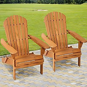 Adirondack Chair Patio Outdoor Chairs Folding Weather Resistant Lawn Chair w/Arms Solid Wood Recliner Fire Pit Chair for Deck, Backyard, Pool, Set of 2