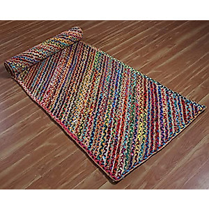 CASAVANI 100% Ecofriendly Hand Braided Rug Geometric Multipurpose Multicolor Jute & Cotton Rug Best Uses for Indoor Hall Room Gateway Runner Rug & Balcony 2.6x4 2.6x8 6x6 Feet Square