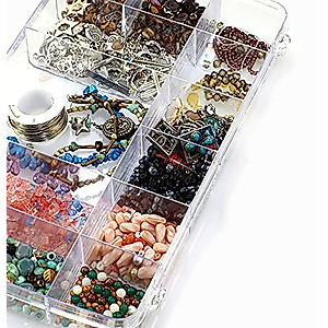 18 Grids Plastic Organizer Box with Dividers, Exptolii Clear Compartment Container Storage for Beads Crafts Jewelry Fishing Tackles, Size 7.9 x 6.2 x 1.2 in