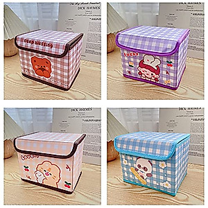 Chanshi Fabric Storage Bin, Folding Basket with Lid - Non-Woven Cloth Storage, Portable Desktop Organizer, Cartoon Patterns Open Shelf Box for Desktop Sundries Snacks