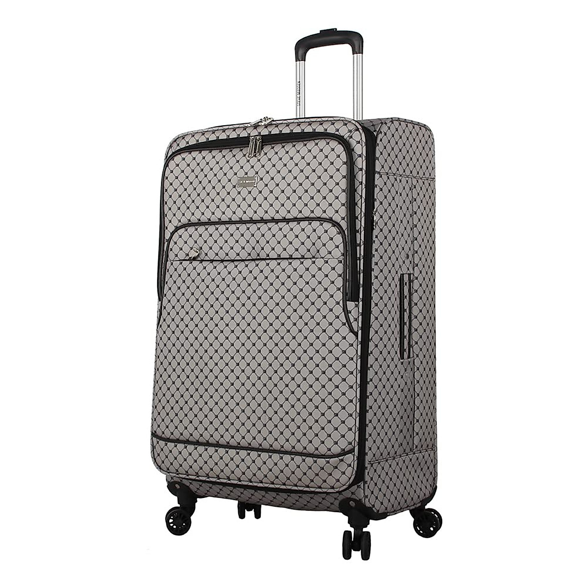 Steve Madden Designer Luggage - Checked Large 28 Inch Softside Suitcase - Expandable for Extra Packing Capacity - Lightweight Bag with Rolling Spinner Wheels (Noble Black/Grey, 28in)