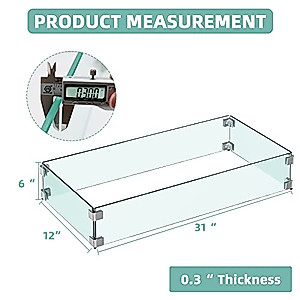 Uniflasy Fire Pit Glass Wind Guard 31"x 12"x 6" Flame/Wind Guard Fence Tempered Glass for Fire Pit Burner Pans Rectangle Outdoor Clear Tempered Glass Flame Shield for Fire Pit Table, 5/16" Thick