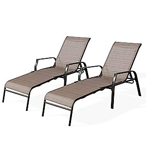 Ulax Furniture Outdoor Chaise Lounge, Adjustable Folding Patio Sling Chaise, Lounger Chairs, Patio Reclining Chaise for Balcony, Beach, Yard, Set of 2