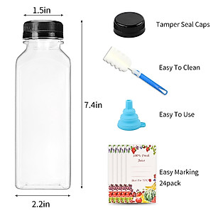 SUPERLELE 20pcs 16oz Empty Plastic Juice Bottles with Caps, Reusable Water Bottles, Clear Bulk Drink Containers with Black Tamper Evident Lids for Juicing, Smoothie, Drinking and Other Beverages