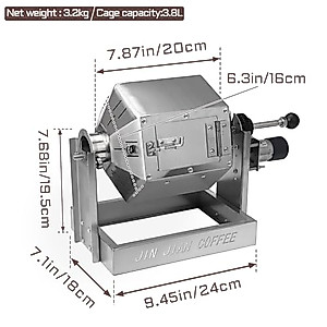 ICZW Coffee Bean Roaster with Coffee Bean Cooler Gas 3.8L Coffee Bean Baker Drum Type Stainless Steel for Home and Commercial Use