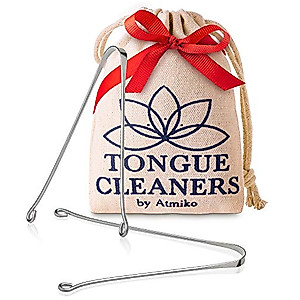 Tongue Scraper Cleaner (2 Pack) Medical Surgical Grade Stainless Steel Metal Tongue Brush Dental Kit Eliminate Bad Breath with Tongue Sweeper Ayurvedic for Daily Oral Dental Hygiene Fresh Breath
