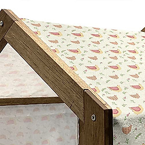 Ambesonne Rooster Wooden Pet House, Pattern Easter Hens and Flowers Illustration, Indoor & Outdoor Portable Dog Kennel with Pillow and Cover, Medium, Ivory Pink