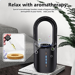 CONBOLA Desk Fan Portable, Aromatherapy Function, Battery Operated Lasting 17 Hours,11.8 Inch Tower Fan with 3speeds, Quiet Cooling,Standing Floor Fans for Office, Home, House (Black)