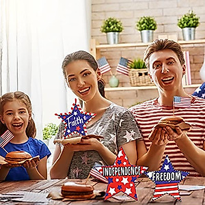 3 Pieces 4th of July Wood Star Decoration Faith Sign Patriotic Wooden Home Table Decor for Living Room Dining Table Centerpieces Memorial Day Decorations (Freedom and Independence)