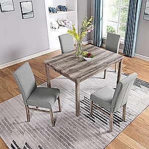 Tmosi 5 Piece Farmhouse Dining Table Set for 4, Mid-Century Modern Rectangular Table and 4 Upholstered Chairs, Kitchen Wood Table and Chairs for Small Dining Room, Home, Apartment, Gray