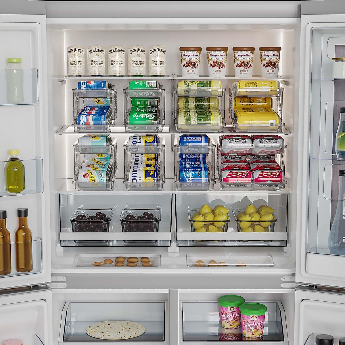 Kiencyluky 2 Pack Soda Can Dispenser for Refrigerator,Adjustable Width Soda Can Organizer,Stackable Drink Organizer for Fridge,Pantry,Cabinet,Soda Holder for Refrigerator