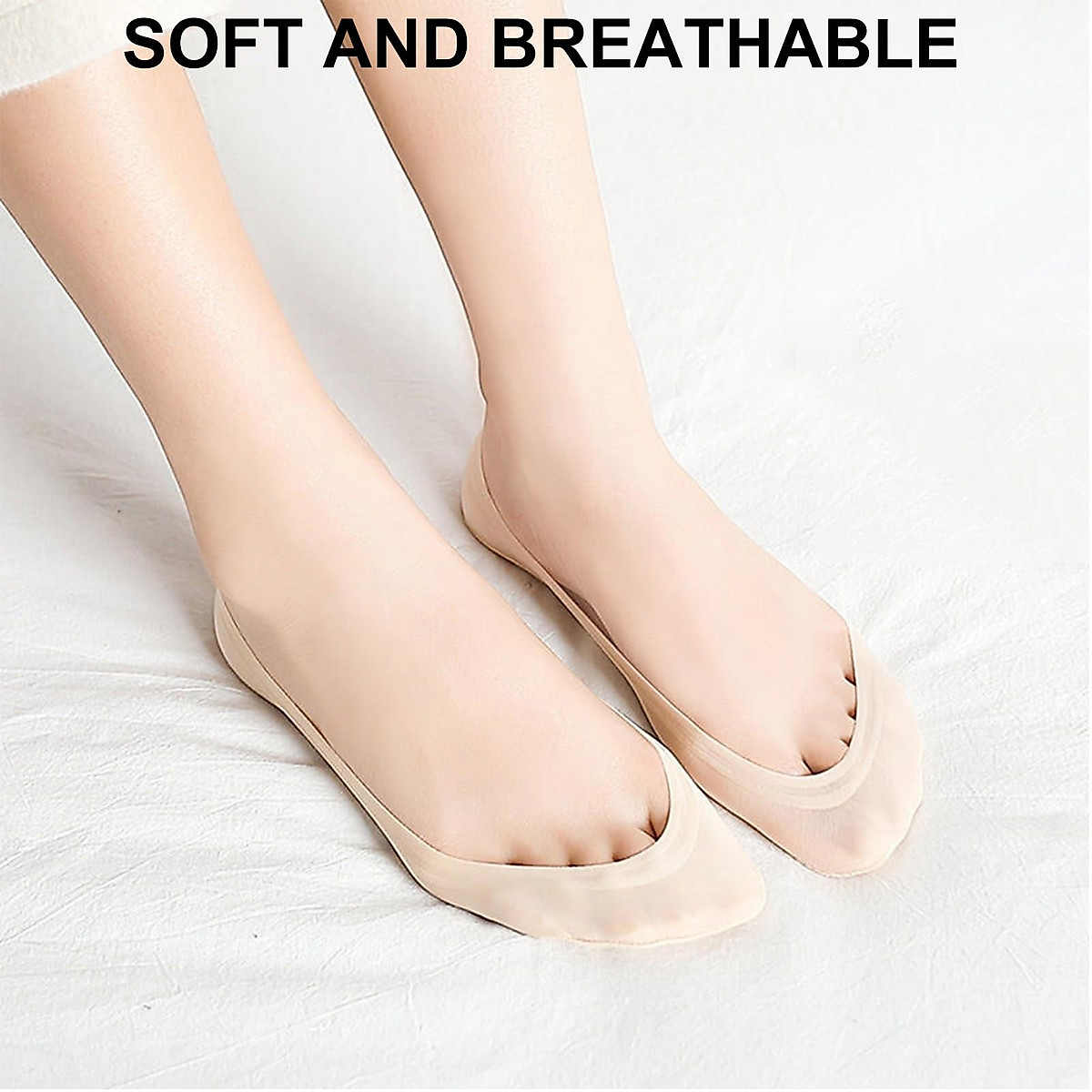 Hiltzo 6 Pairs No Show Socks Women Nylon Ultra Low Cut Non-Slip Ice Silk Socks Invisible Socks 6Nudm