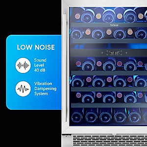 Zephyr Brisas 24 Inch Wine Fridge Dual Zone Under Counter - Low Noise Countertop Wine Cooler Cellars Cabinet Home Bar Freestanding Wine Refrigerator with Glass Door and Temp Control, 46 Bottles