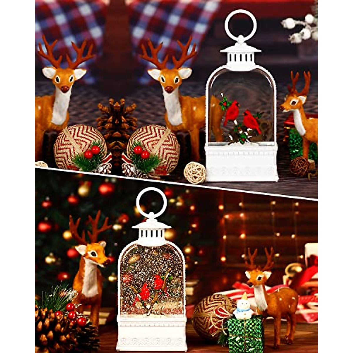 Christmas Cardinal Snow Globes,Musical Lighted with 6H Timer Swirling Glitter, Christmas Decoration Snow Globe Lantern, Red Bird Cardinal Gifts Christmas Decoration Indoor for Home