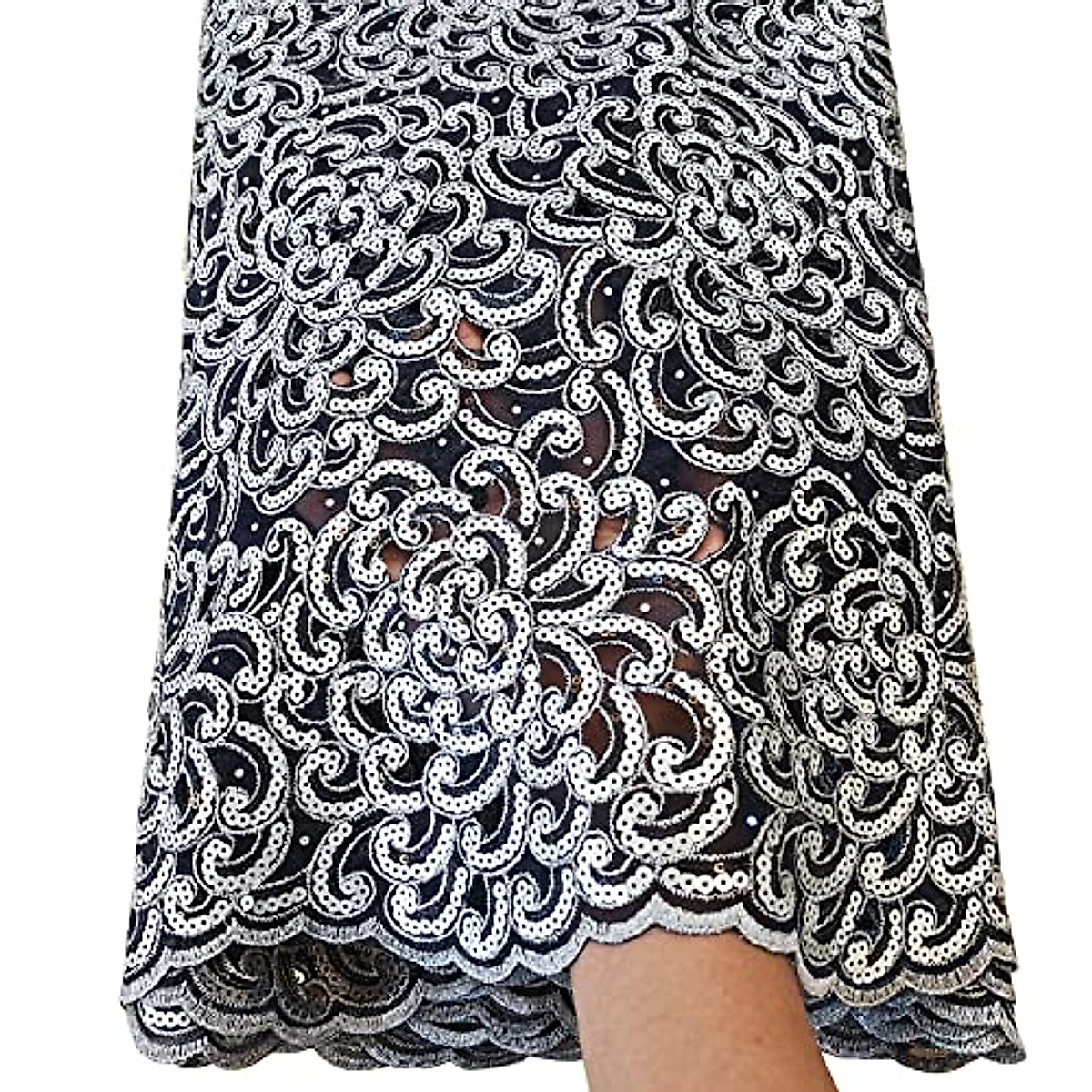 Bestway Lace Sequins African Net Lace Fabric French Floral Embroidered Fabric Rhinestones Nigerian Wedding Asoebi Dress Material 5 Yards (Ashy Grey)